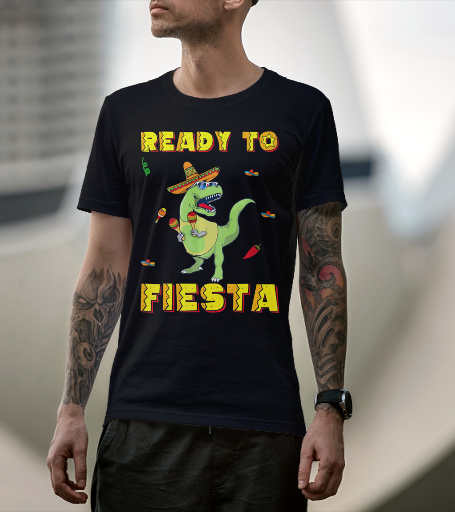 Ready To Fiesta Dinosaur Sombrero Maracas Cinco De Mayo T-Shirt
