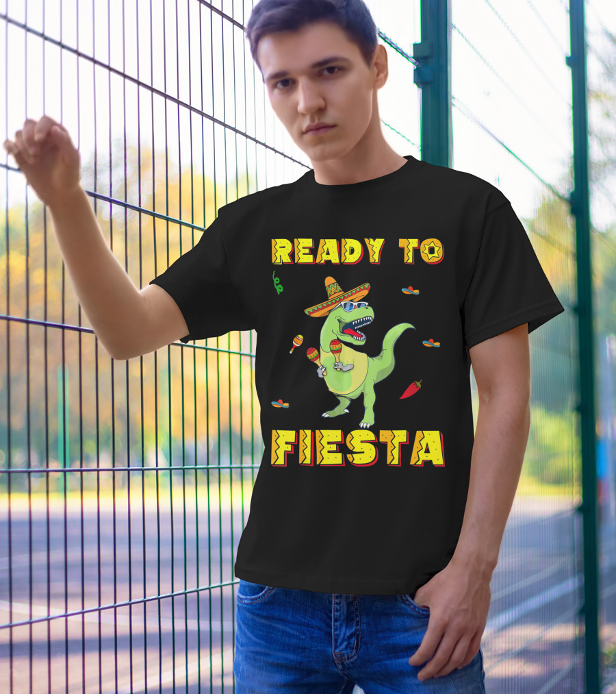 Ready To Fiesta Dinosaur Sombrero Maracas Cinco De Mayo T-Shirt