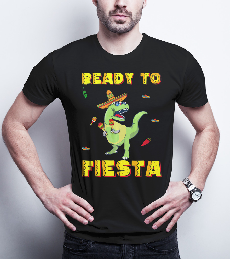Ready To Fiesta Dinosaur Sombrero Maracas Cinco De Mayo T-Shirt