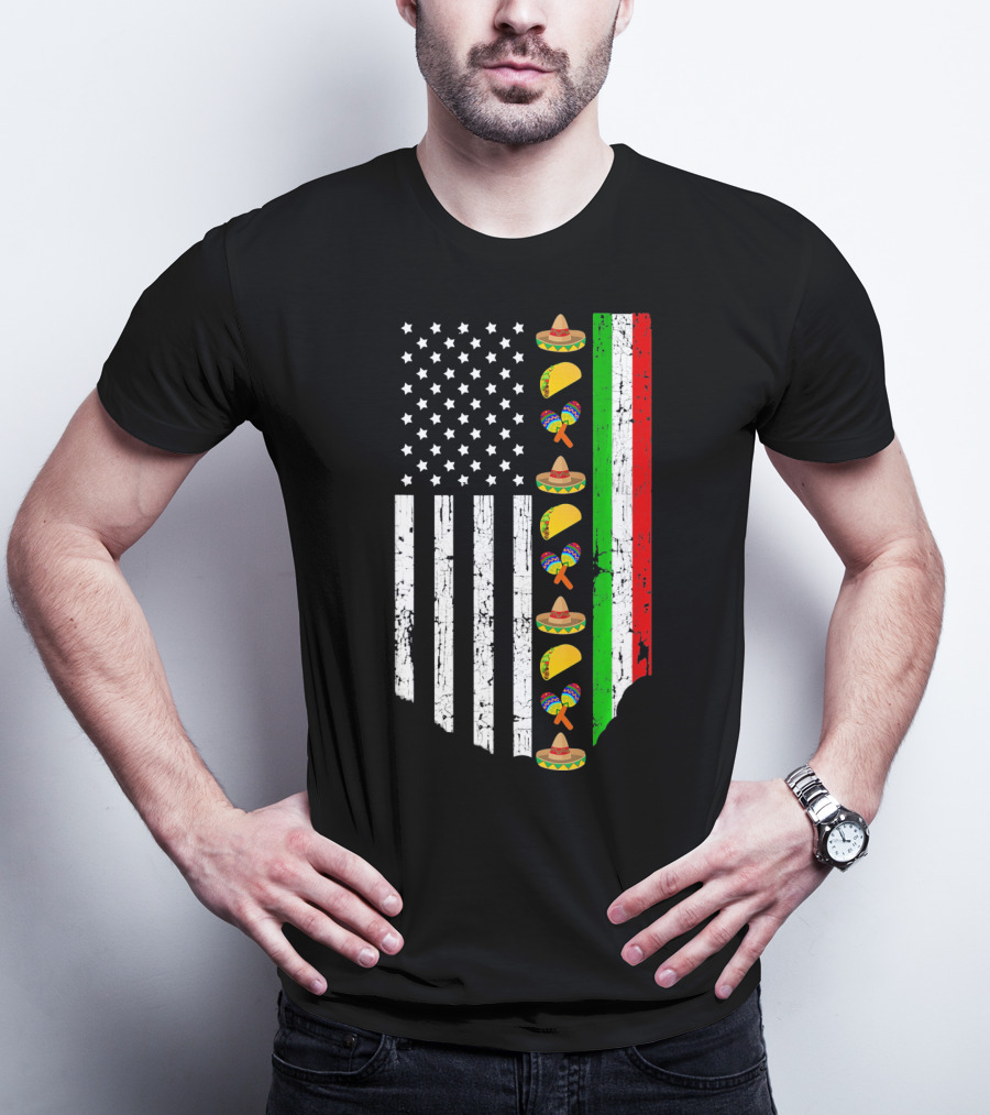 American Flag Tacos Sombrero Maracas Cinco De Mayo T-Shirt