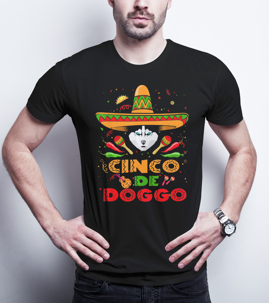 Cinco De Doggo Siberian Husky Sombrero Celebration Fiesta Elements T-Shirt