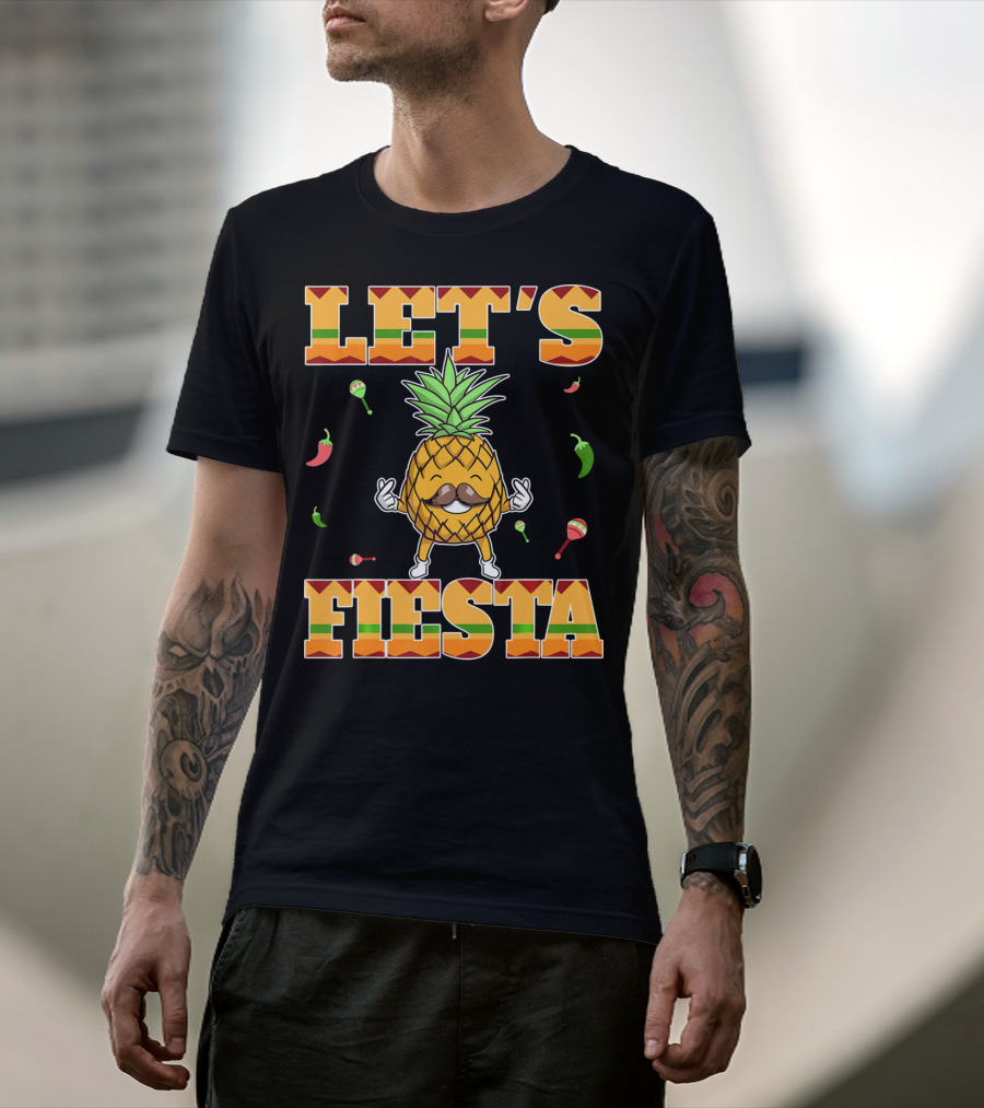Let's Fiesta Pineapple Cinco De Mayo Mexi Peppers Maracas T-Shirt