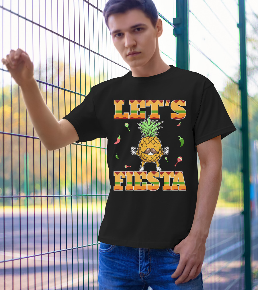 Let's Fiesta Pineapple Cinco De Mayo Mexi Peppers Maracas T-Shirt