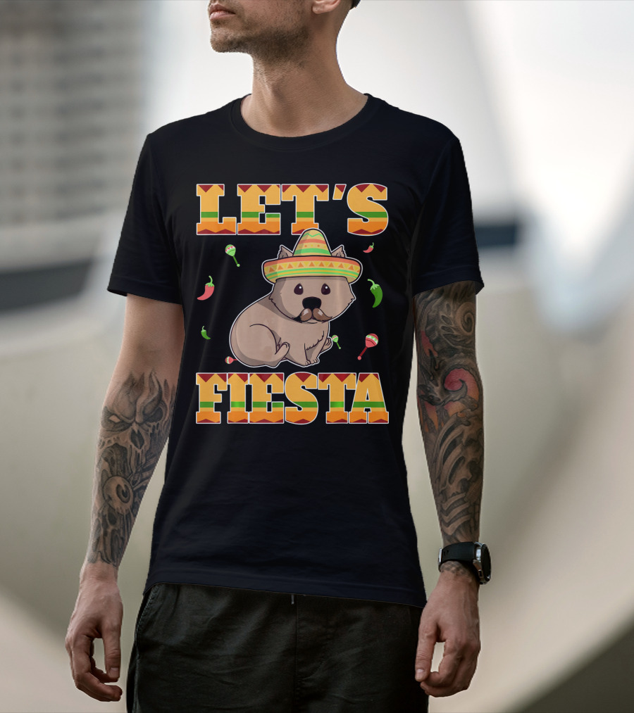 Let's Fiesta Wombat Wearing Sombrero Maracas Peppers Cinco De Mayo Mexican T-Shirt