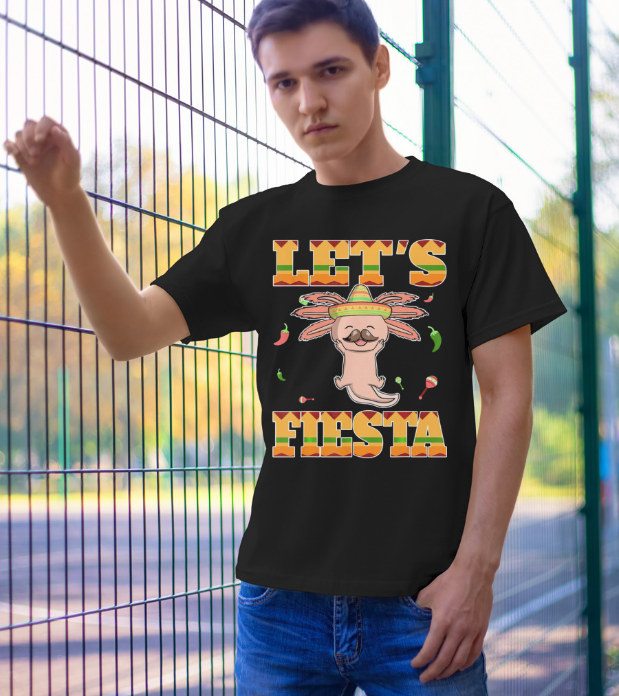 Let's Fiesta Axolotl Cinco De Mayo Mexica Sombrero Maracas Peppers T-Shirt