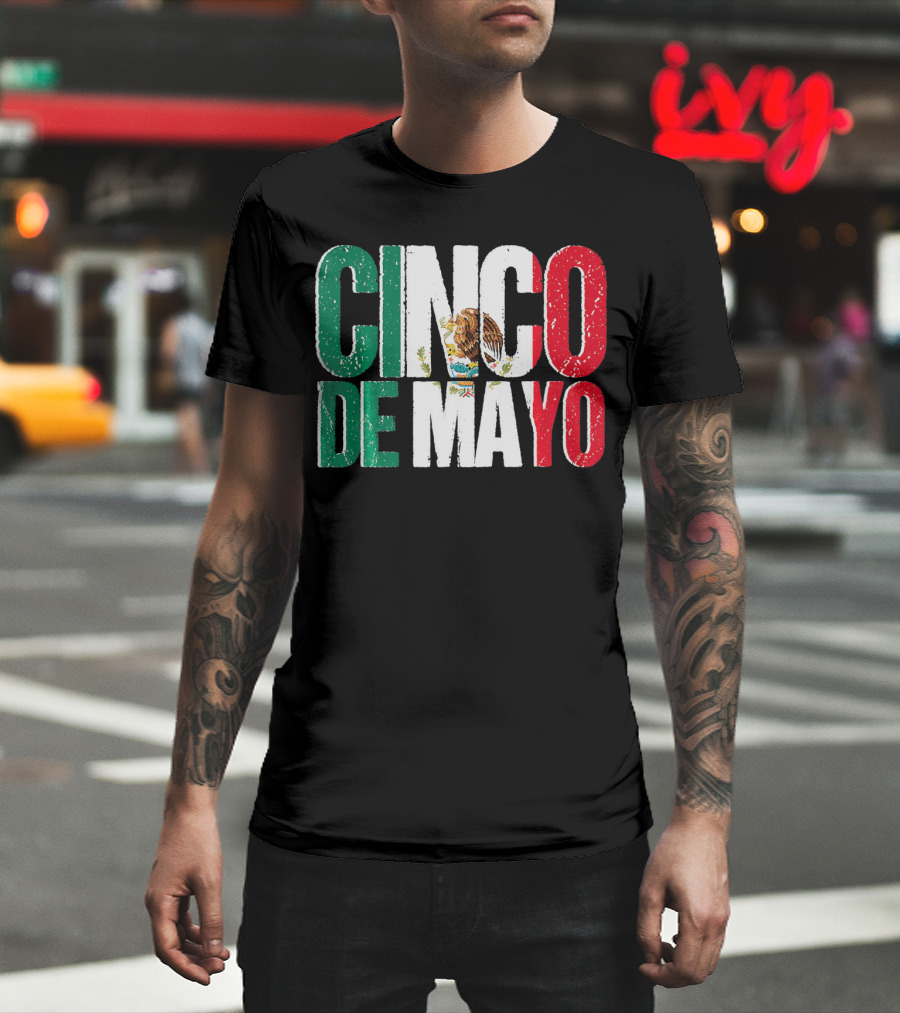 Cinco De Mayo Mexican Flag Colors With Eagle Emblem T-Shirt