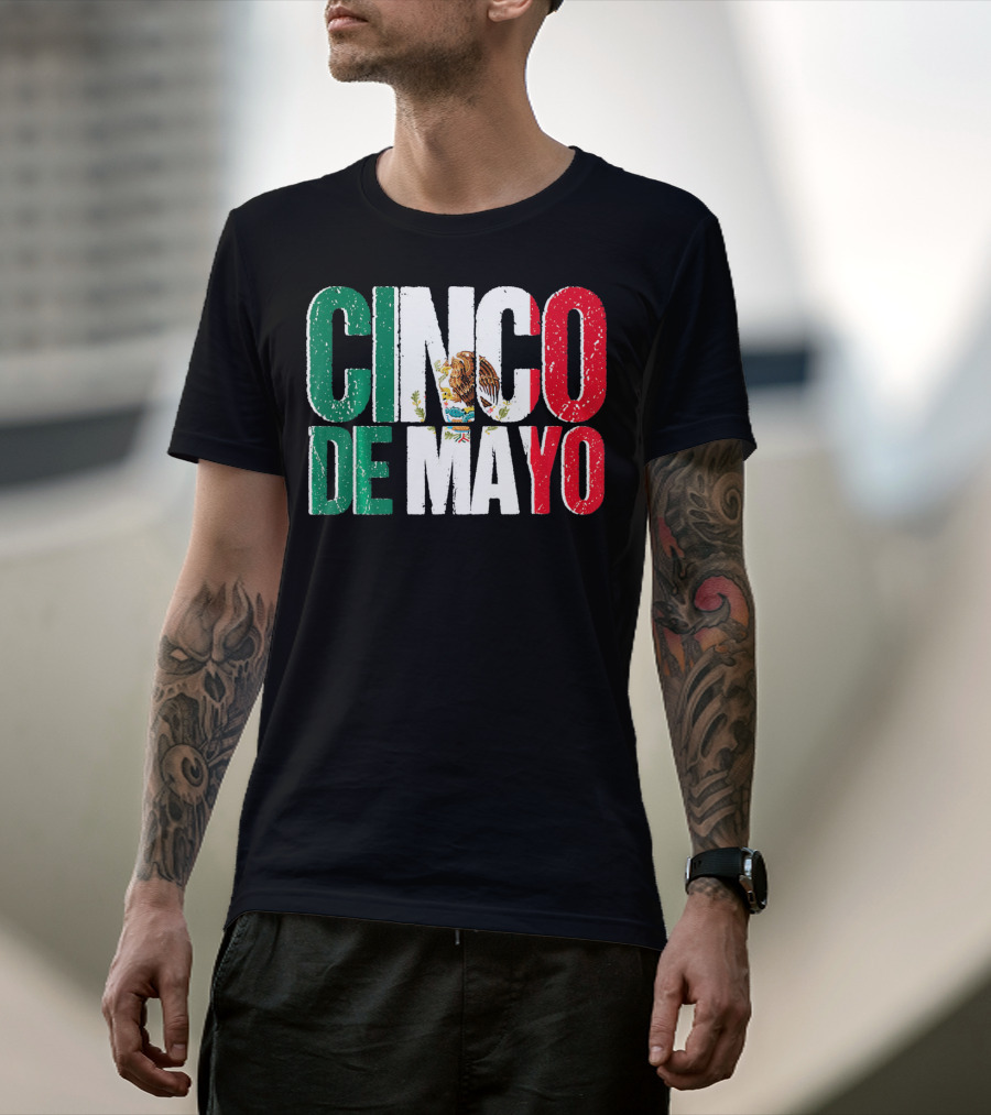 Cinco De Mayo Mexican Flag Colors With Eagle Emblem T-Shirt