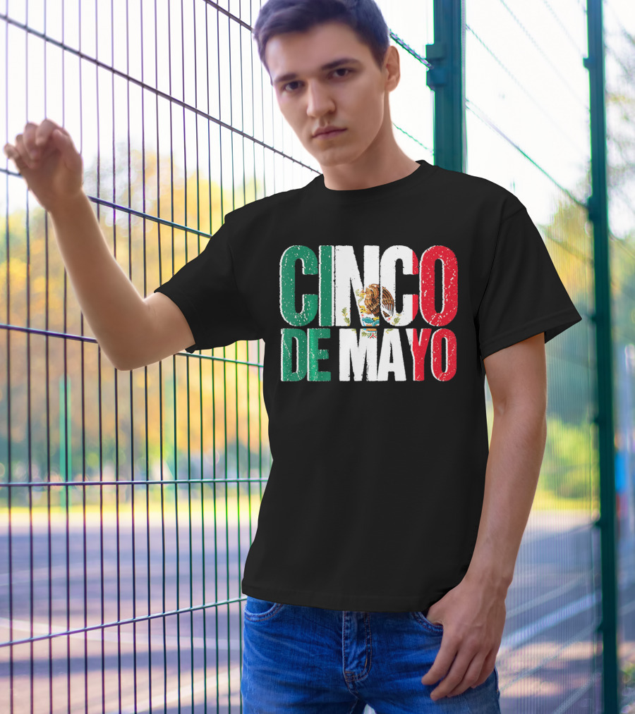 Cinco De Mayo Mexican Flag Colors With Eagle Emblem T-Shirt