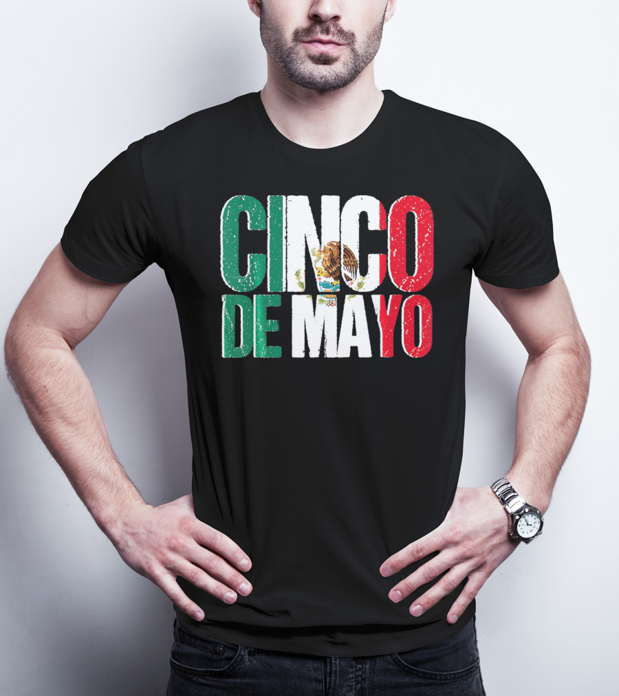 Cinco De Mayo Mexican Flag Colors With Eagle Emblem T-Shirt