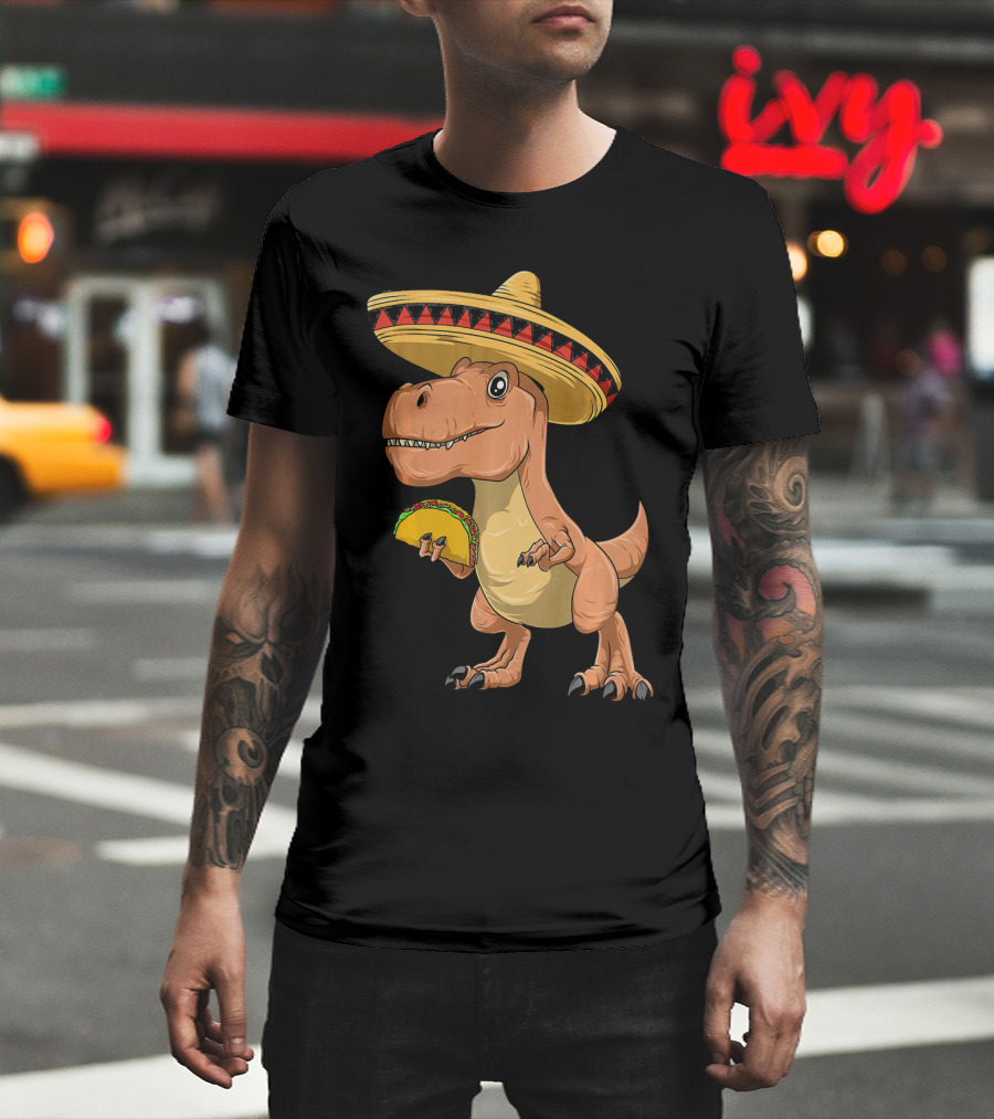 Dinosaur Taco Mexican Sombrero Dinosaur T-Shirt