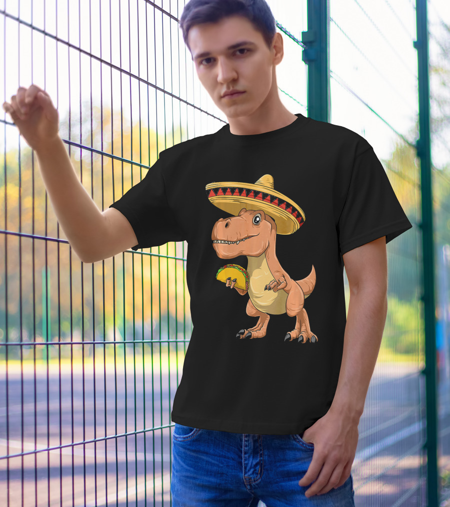 Dinosaur Taco Mexican Sombrero Dinosaur T-Shirt