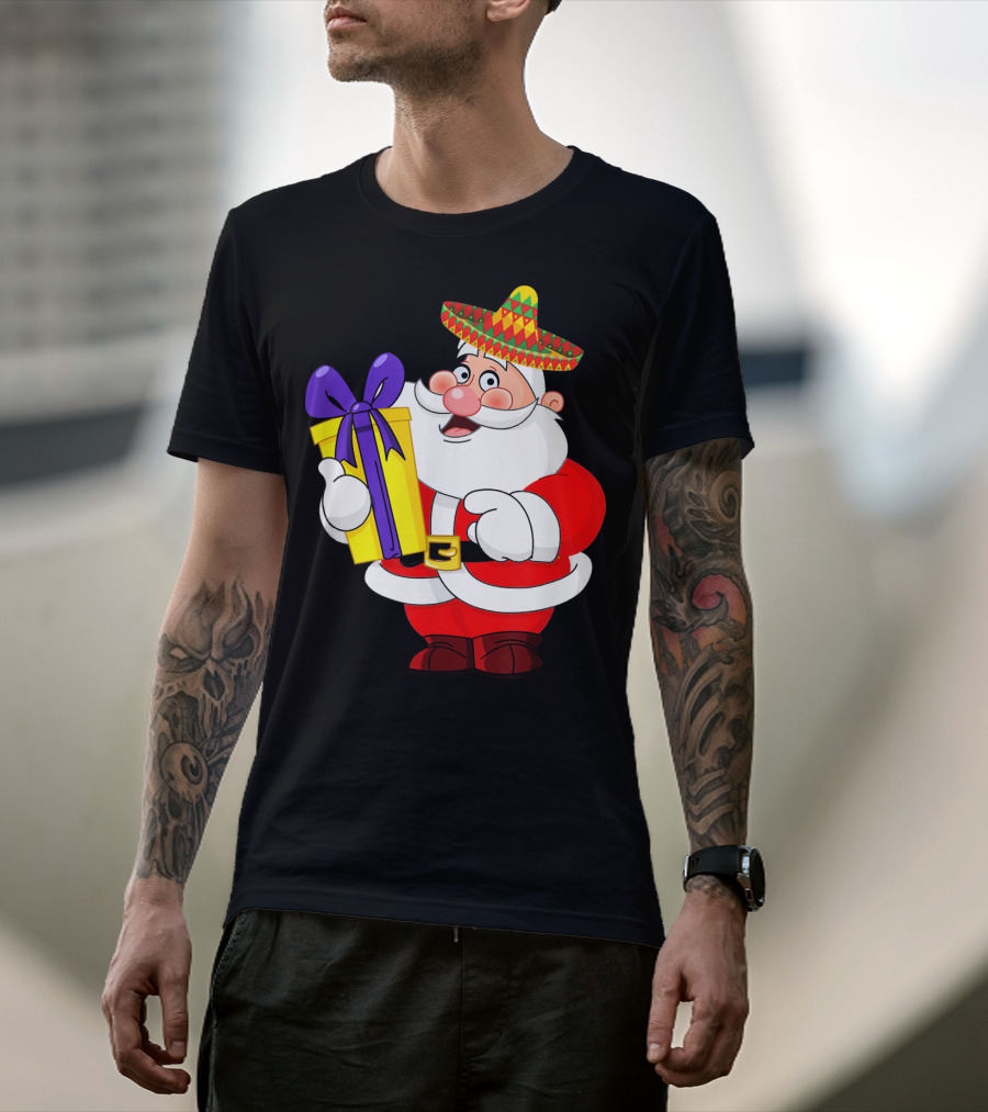 Cinco De Mayo Funny Sombrero Mexican Santa With Gift T-Shirt