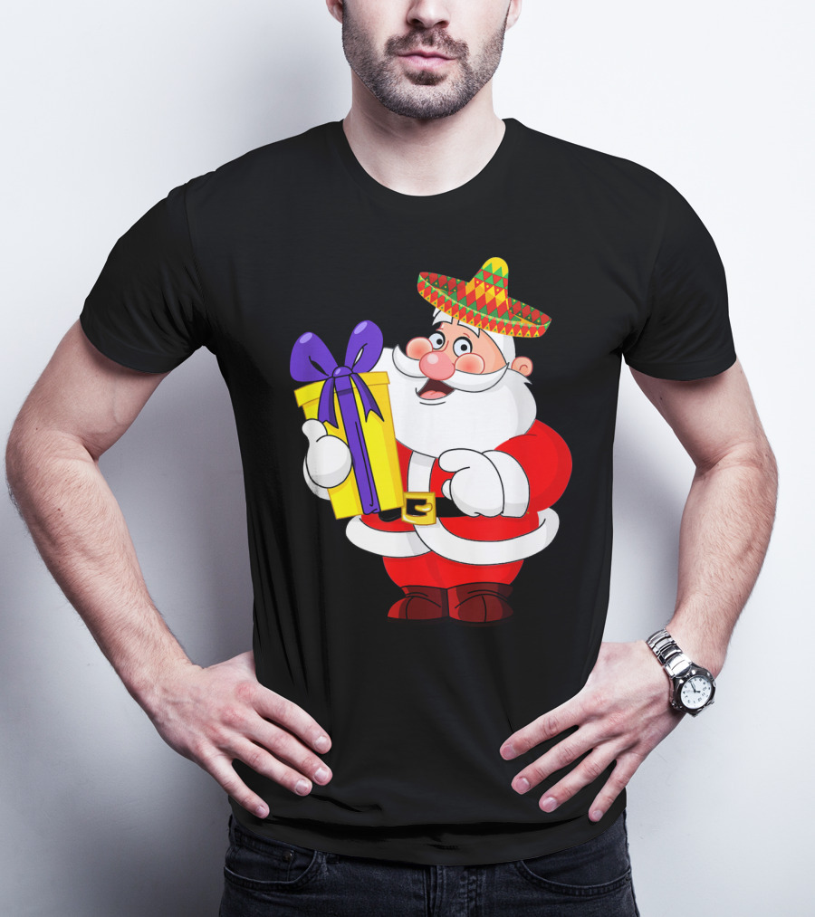 Cinco De Mayo Funny Sombrero Mexican Santa With Gift T-Shirt