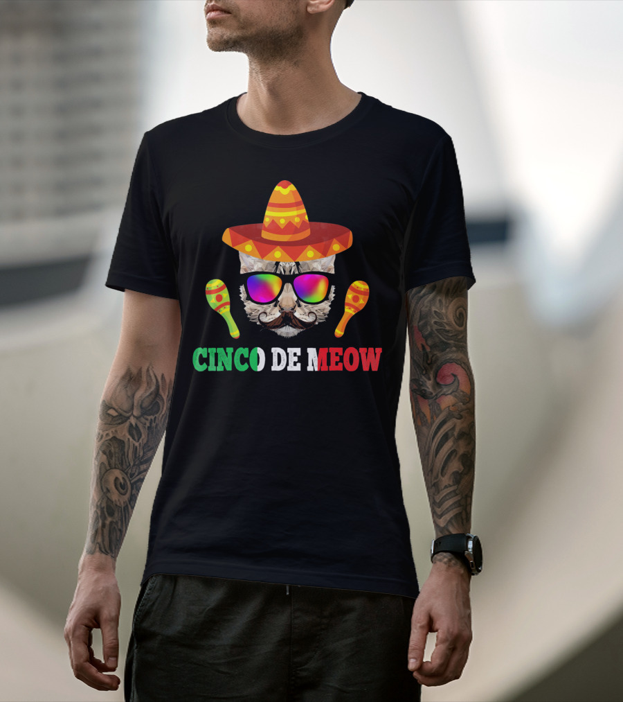 Cinco De Meow Cat Sombrero Maracas Funny T-Shirt