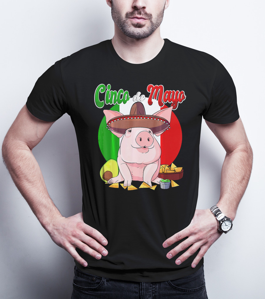Cinco De Mayo Pig Sombrero Nachos Avocado Fiesta T-Shirt