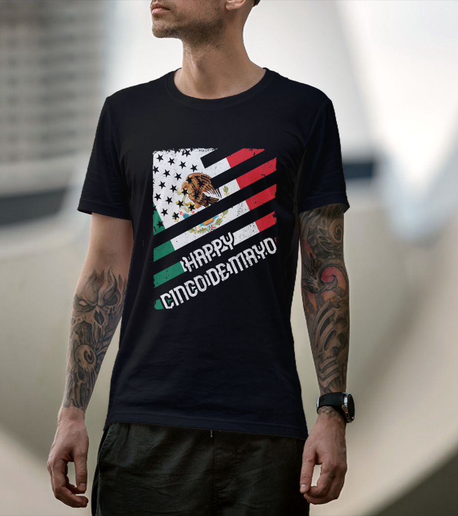 Cinco De Mayo Happy Mexico US Flag Eagle Stripes T-Shirt