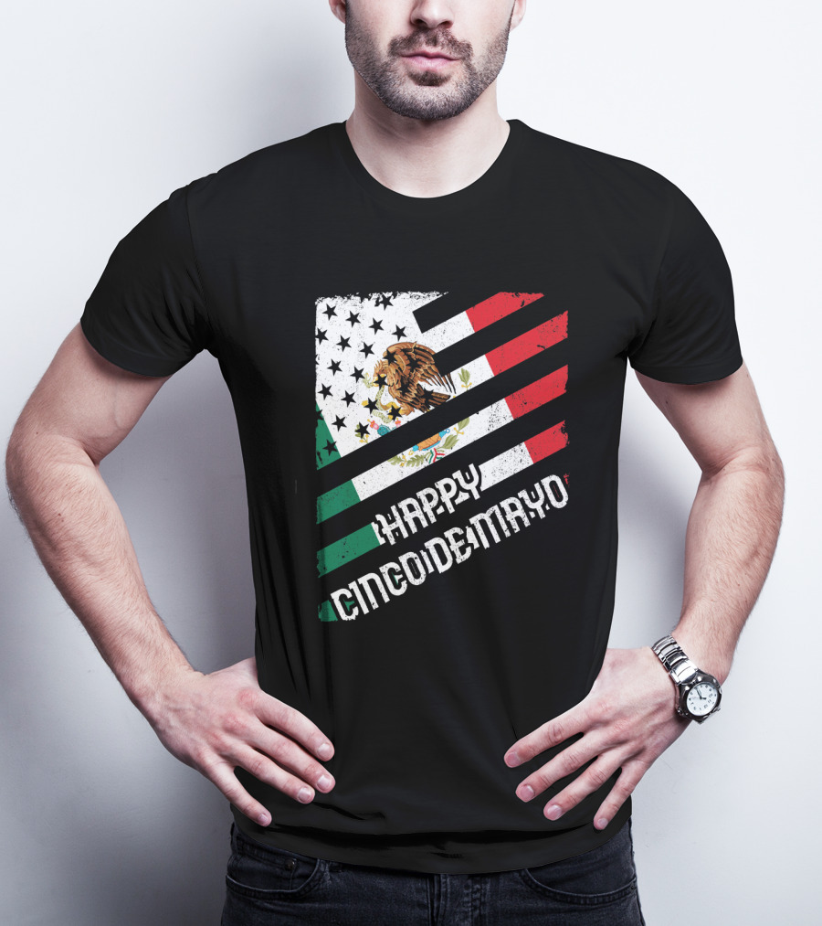 Cinco De Mayo Happy Mexico US Flag Eagle Stripes T-Shirt