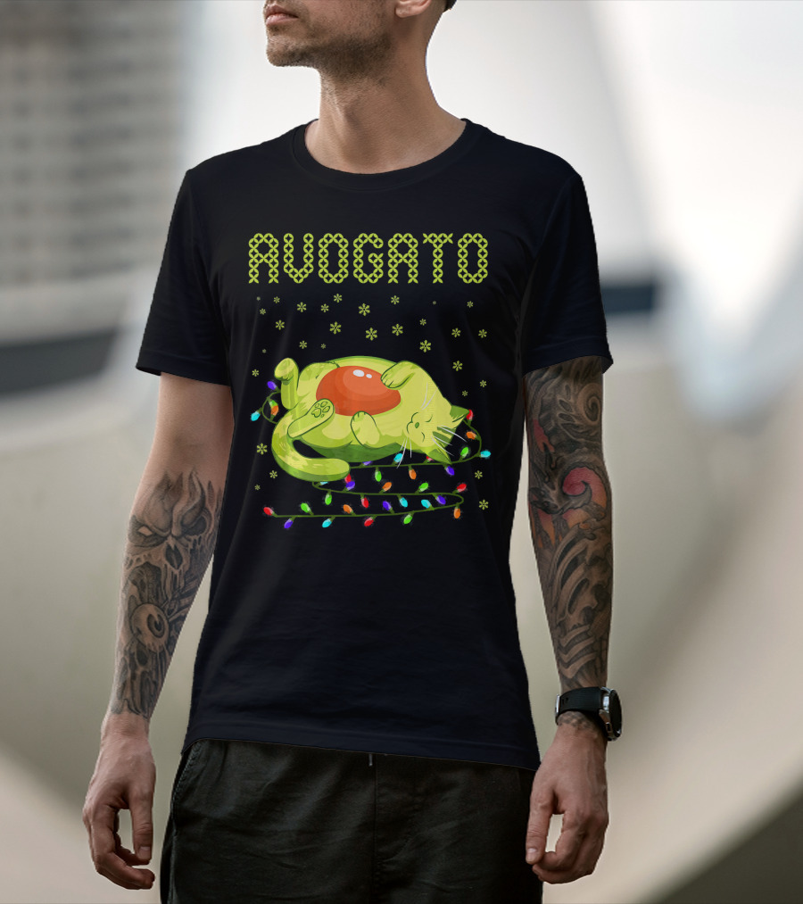 Avogato Cat With Colorful Lights Funny Cinco De Mayo Meow T-Shirt
