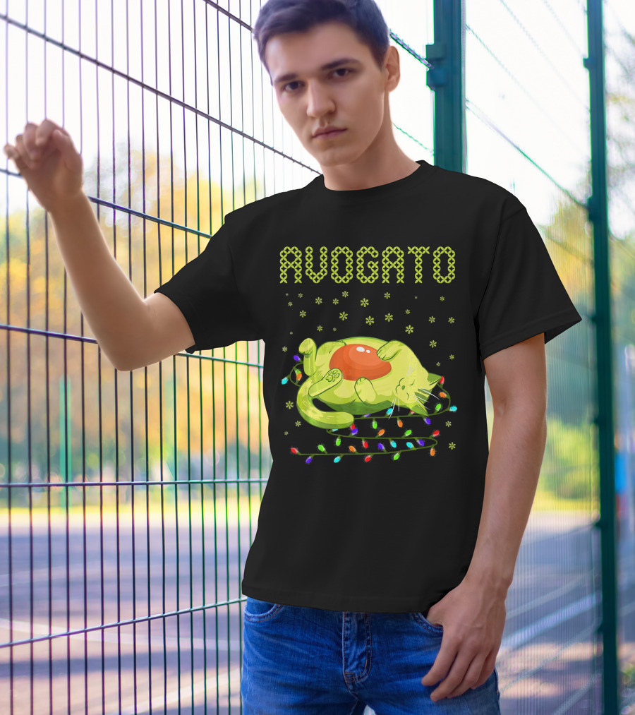 Avogato Cat With Colorful Lights Funny Cinco De Mayo Meow T-Shirt
