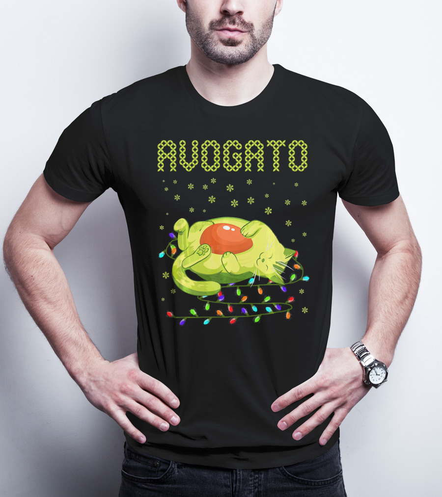 Avogato Cat With Colorful Lights Funny Cinco De Mayo Meow T-Shirt
