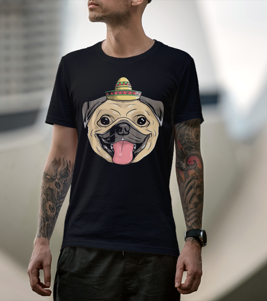 Fiesta Pug Dog Sombrero Cinco De Mayo T-Shirt