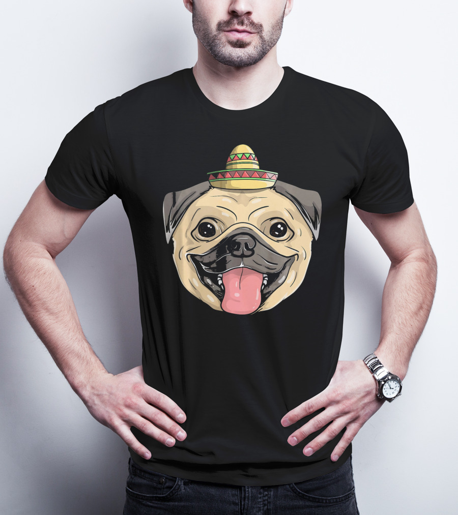 Fiesta Pug Dog Sombrero Cinco De Mayo T-Shirt