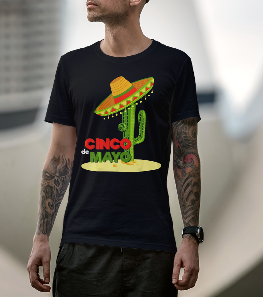 Fiesta Cinco De Mayo Cactus With Sombrero T-Shirt