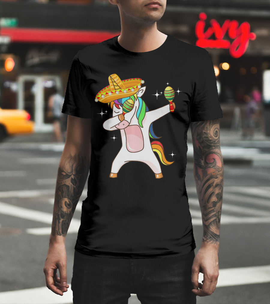 Dabbing Unicorn Sombrero Maracas Cinco De Mayo T-Shirt