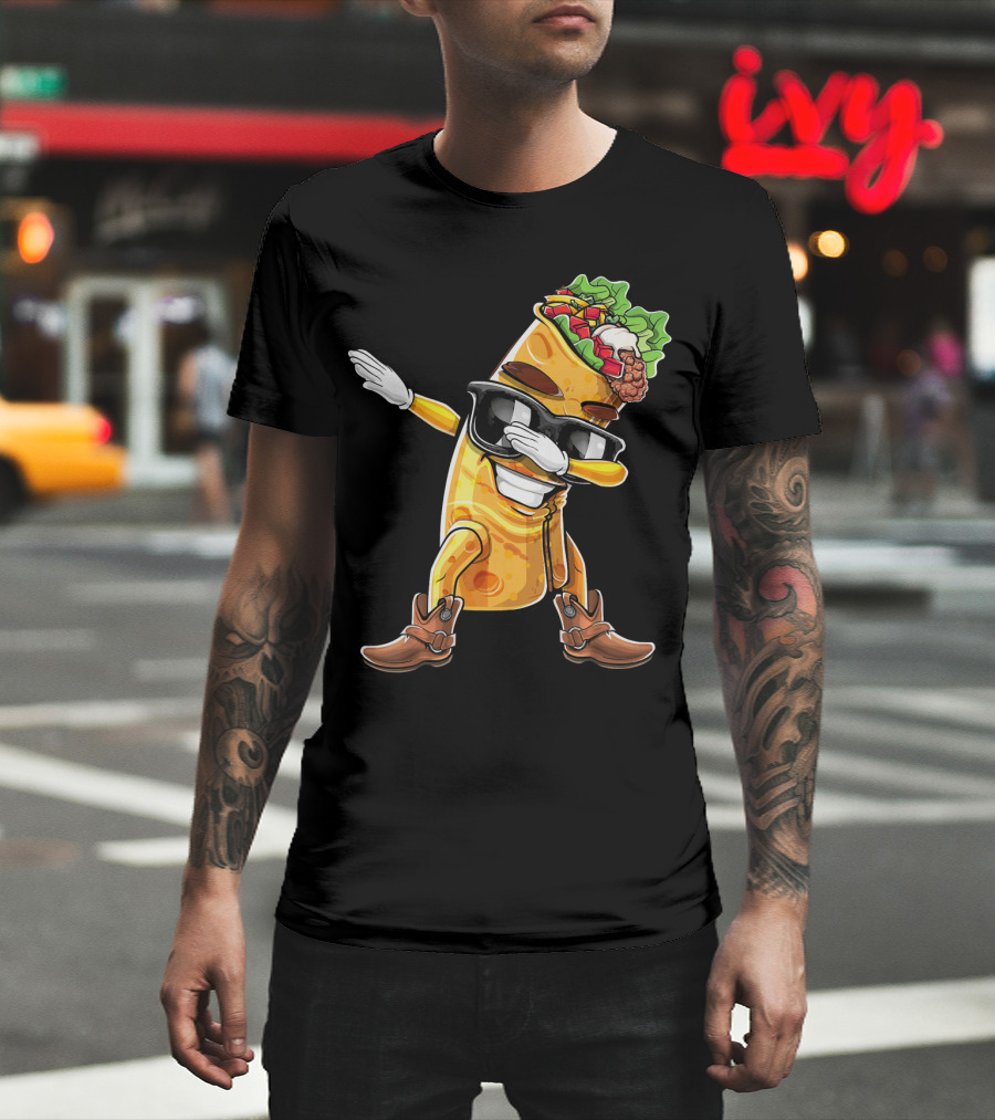 Dabbing Burrito With Cowboy Boots Cinco De Mayo Party T-Shirt