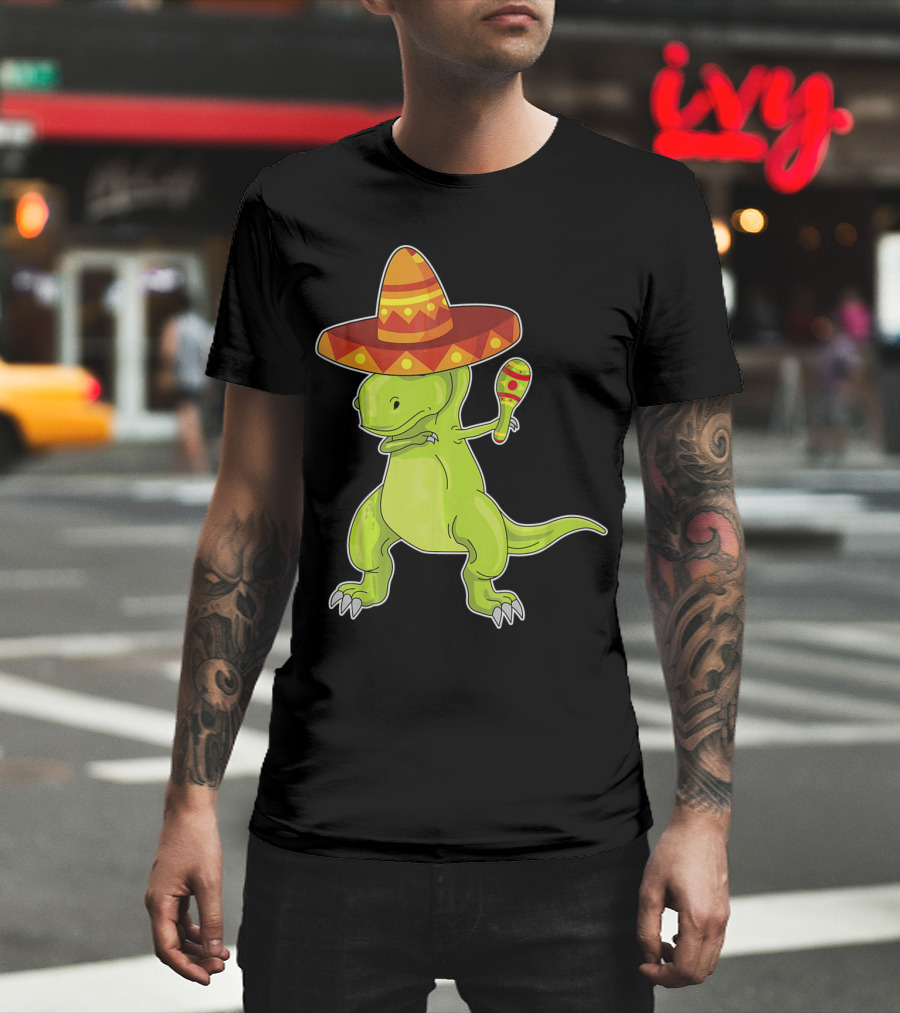 Cinco De Mayo Dinosaur Funny Mexican Sombrero Maracas T-Shirt