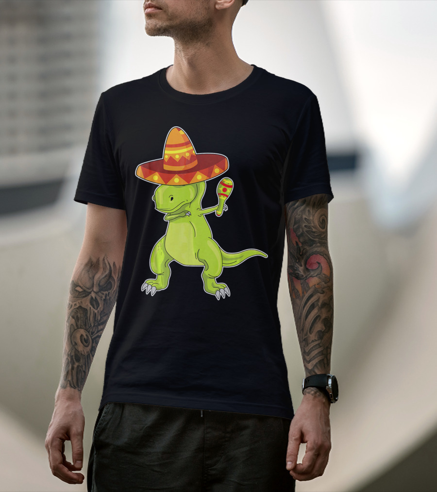 Cinco De Mayo Dinosaur Funny Mexican Sombrero Maracas T-Shirt