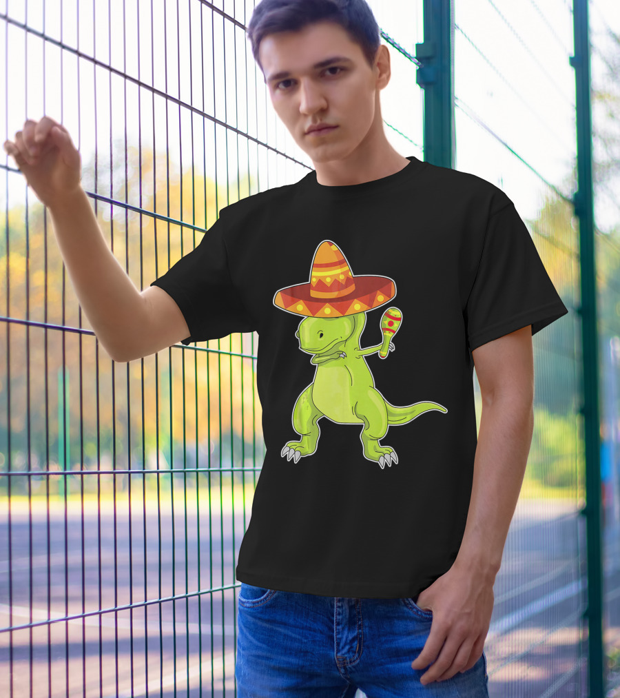 Cinco De Mayo Dinosaur Funny Mexican Sombrero Maracas T-Shirt