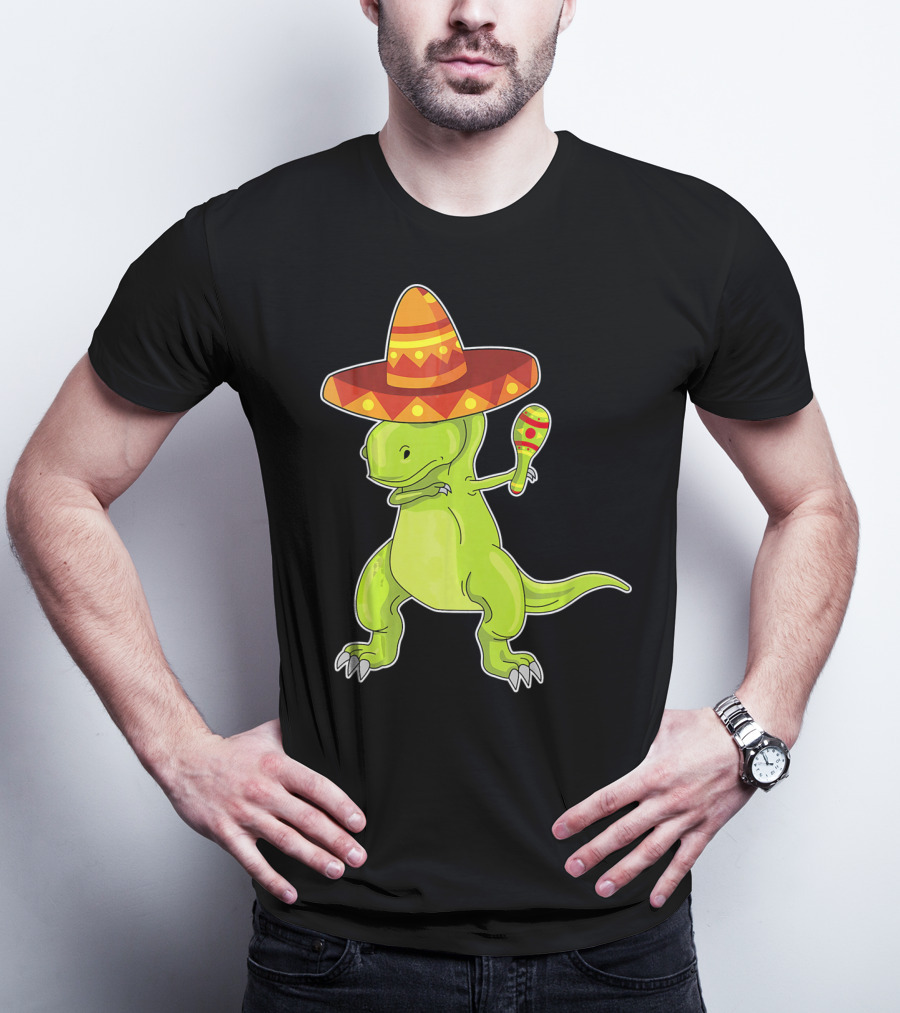 Cinco De Mayo Dinosaur Funny Mexican Sombrero Maracas T-Shirt