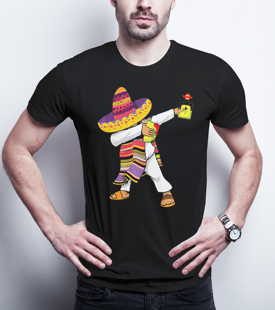 Mexican Poncho Dabbing Sombrero Cinco De Mayo Tequila T-Shirt