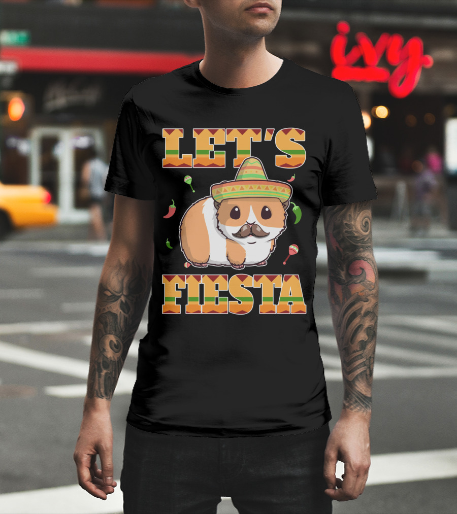 Let's Fiesta Guinea Pig Sombrero Maracas Cinco De Mayo Mex T-Shirt