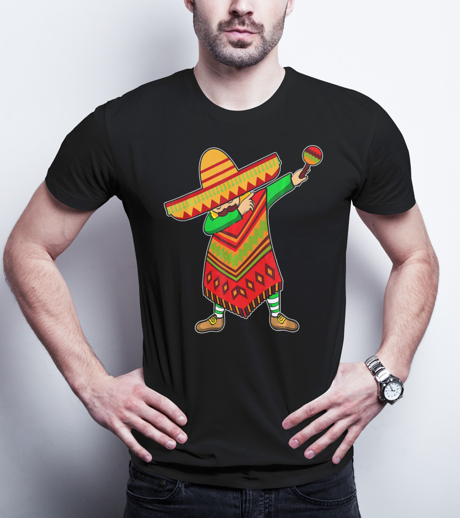 Cinco De Mayo Sombrero Poncho Dab With Maraca T-Shirt