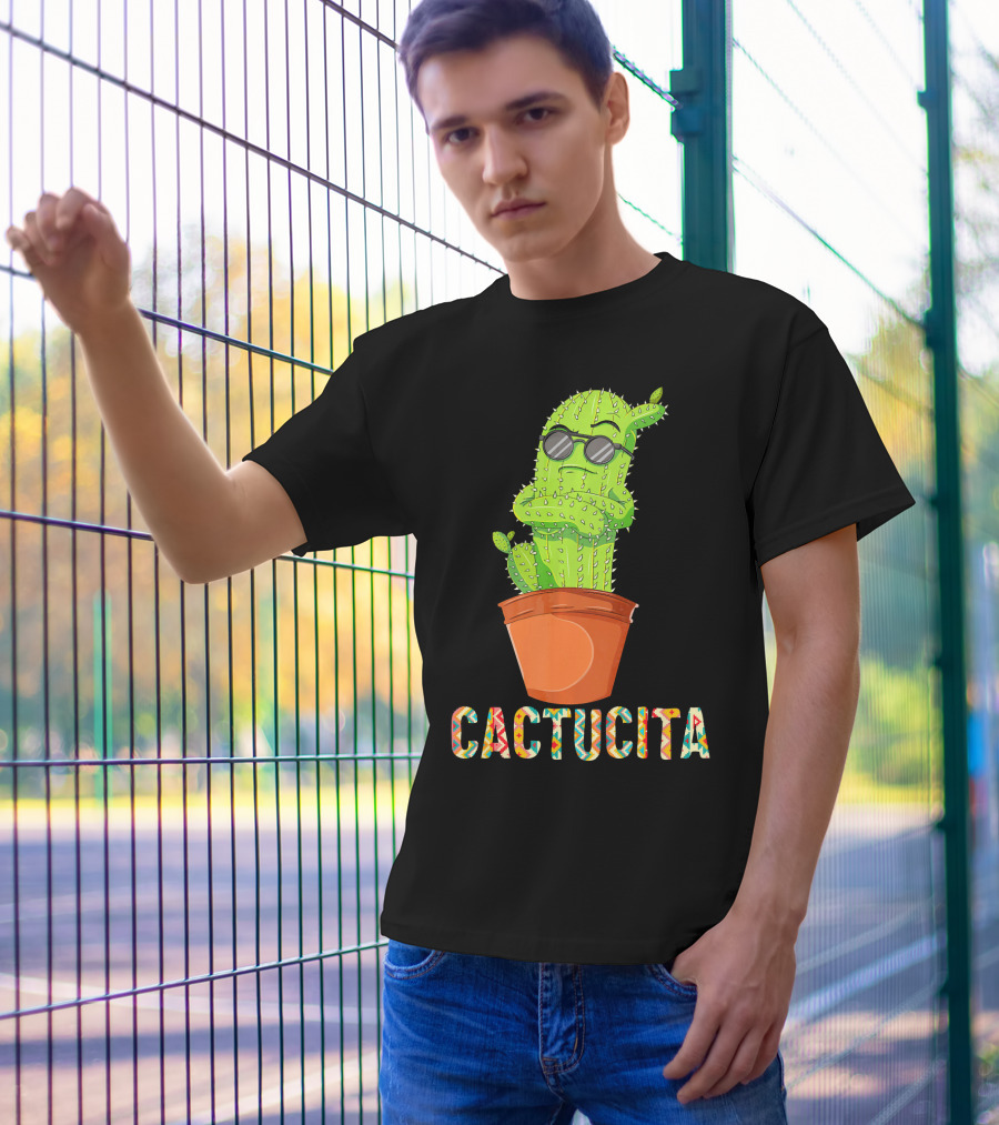 Mamacita Cactus Cactucita Cinco De Mayo Cactus With Sunglasses In Pot T-Shirt