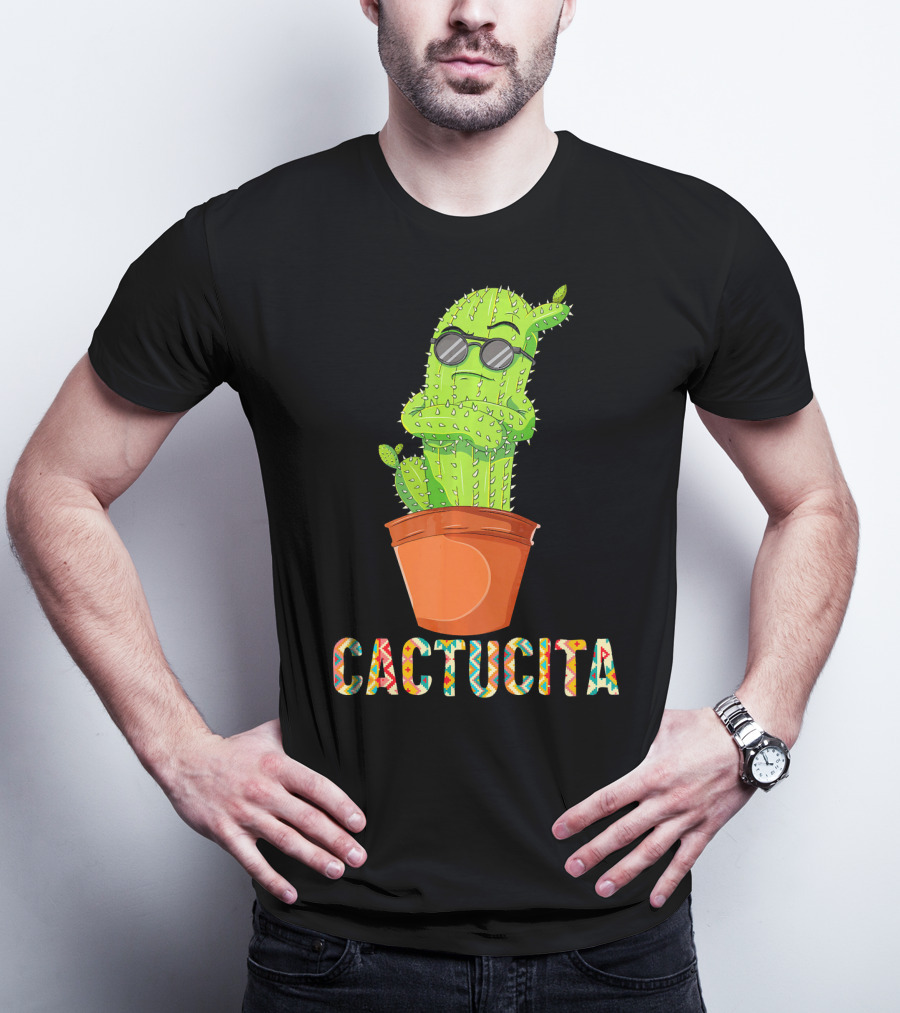 Mamacita Cactus Cactucita Cinco De Mayo Cactus With Sunglasses In Pot T-Shirt