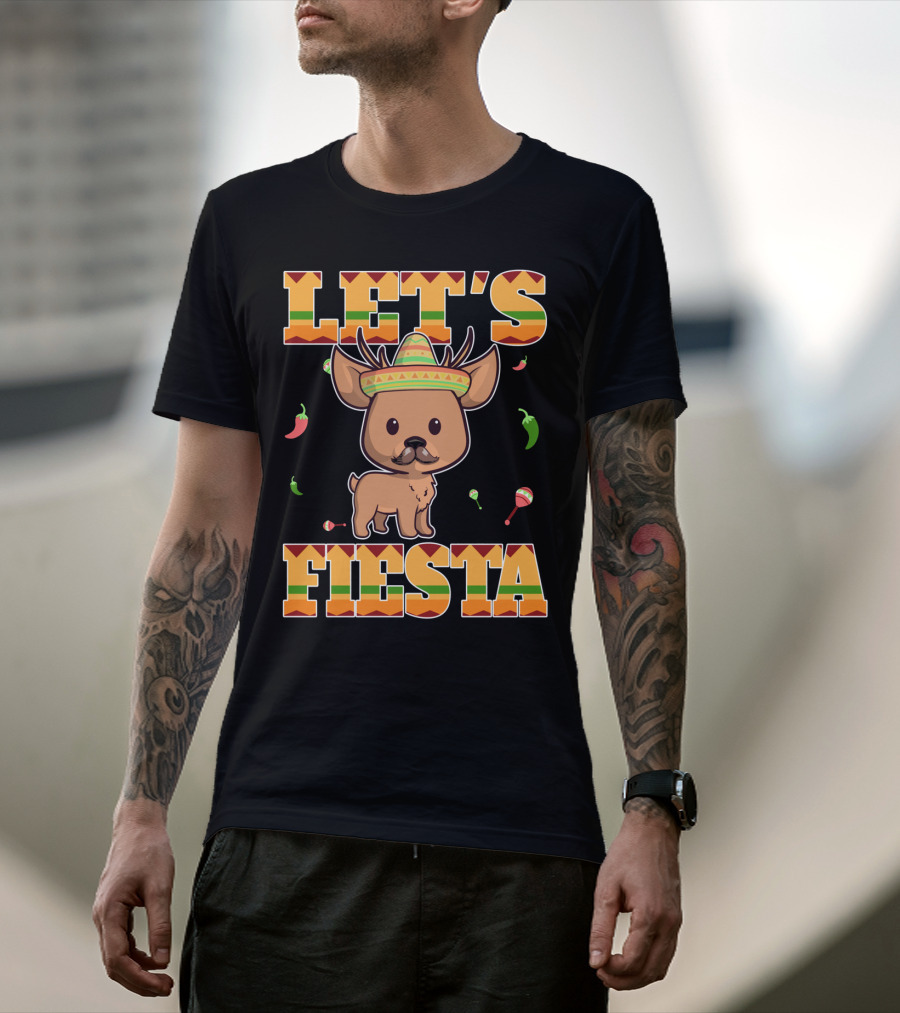 Let's Fiesta Deer Cinco De Mayo Mexican Sombrero Peppers Maracas T-Shirt