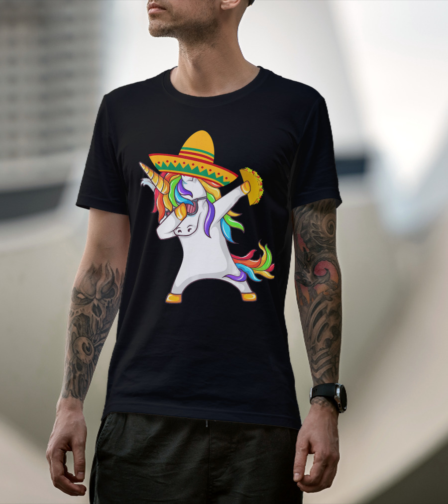 Unicorn Taco Sombrero Dab Funny Alpaca Mexican Cinco De Mayo T-Shirt