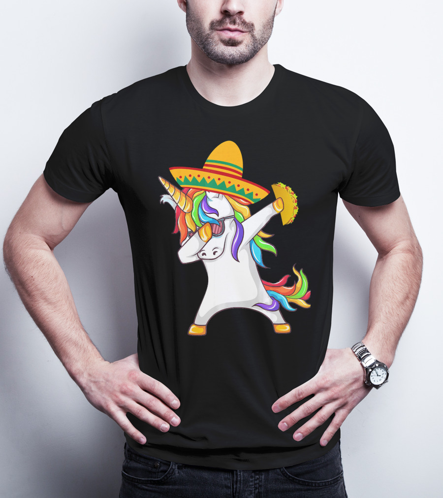 Unicorn Taco Sombrero Dab Funny Alpaca Mexican Cinco De Mayo T-Shirt
