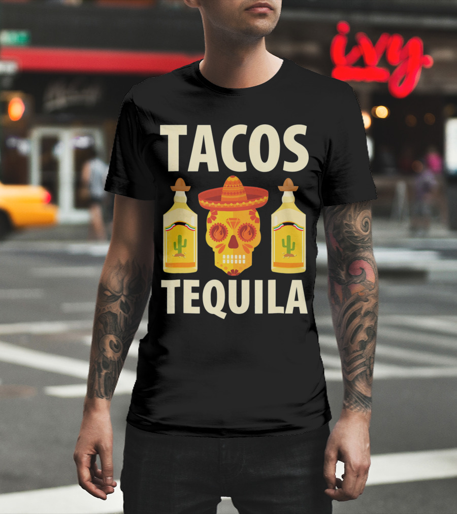 Cinco De Mayo Tacos Tequila Skull And Bottles T-Shirt