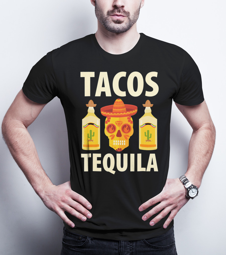 Cinco De Mayo Tacos Tequila Skull And Bottles T-Shirt