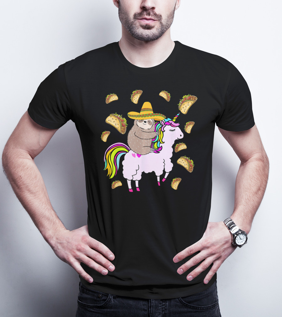 Sloth Riding Llamacorn Unicorn Cinco De Mayo Taco Fiesta T-Shirt