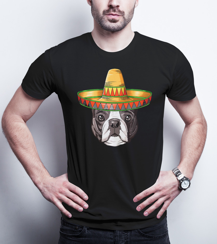 Boston Terrier Cinco De Mayo Sombrero Mexican T-Shirt