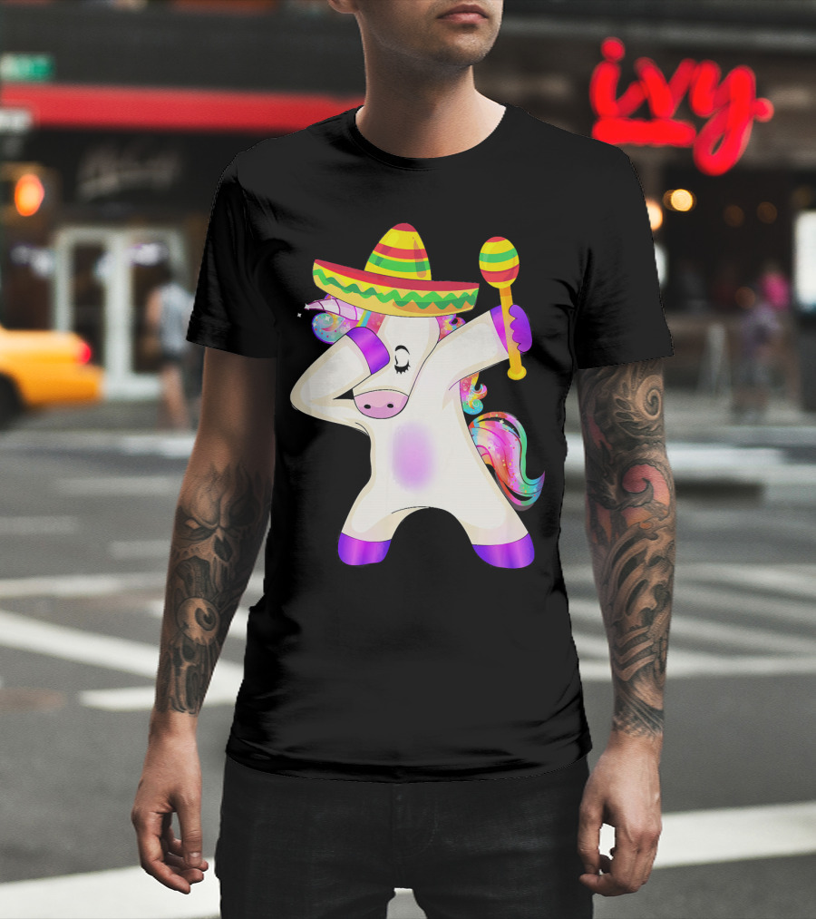 Cinco De Mayo Dabbing Unicorn Sombrero Maracas T-Shirt