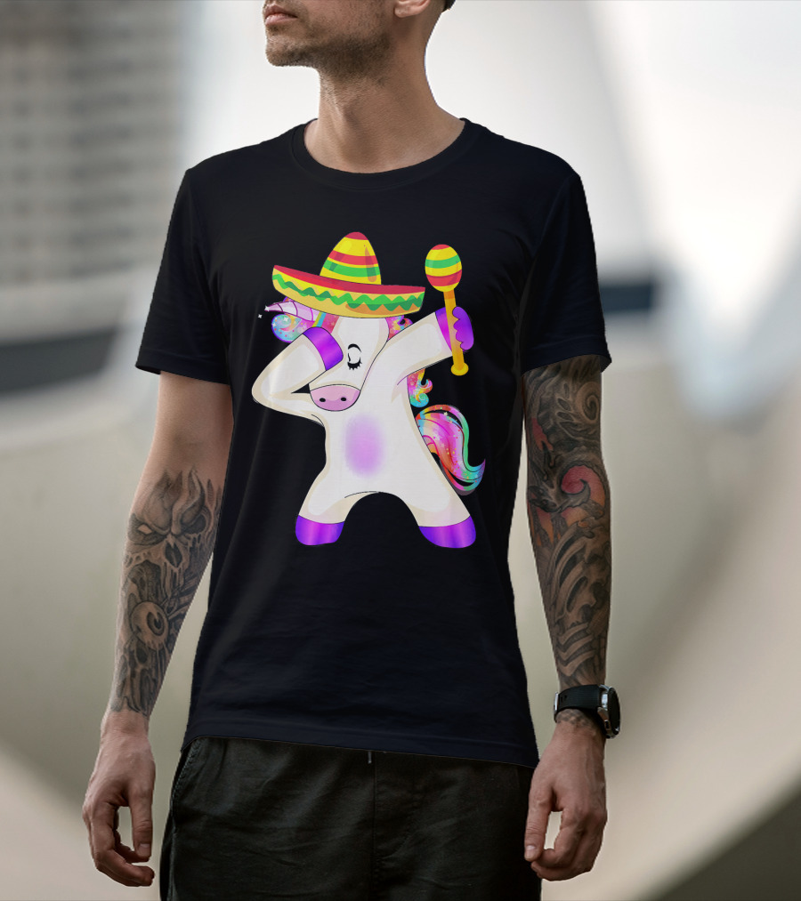 Cinco De Mayo Dabbing Unicorn Sombrero Maracas T-Shirt