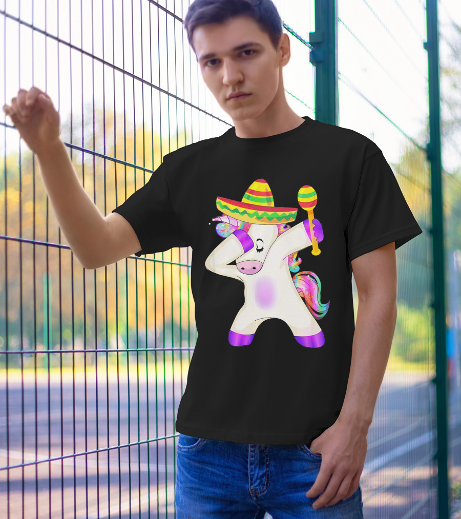 Cinco De Mayo Dabbing Unicorn Sombrero Maracas T-Shirt