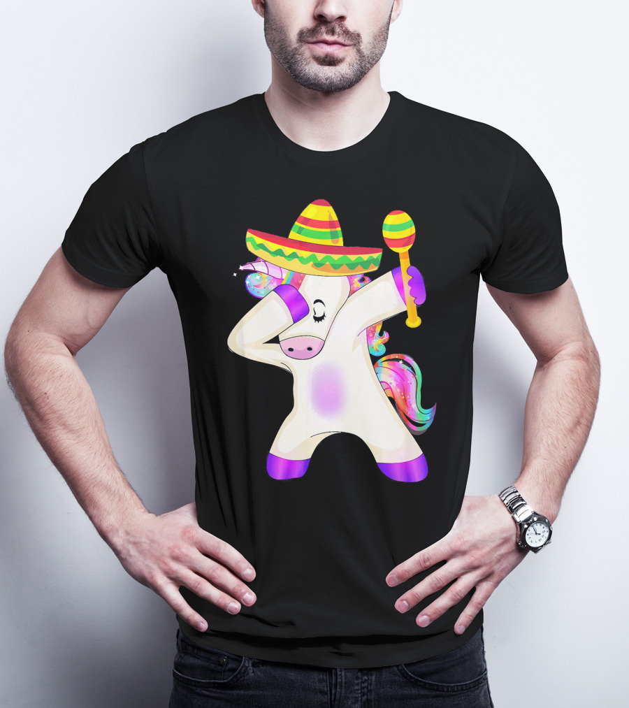 Cinco De Mayo Dabbing Unicorn Sombrero Maracas T-Shirt