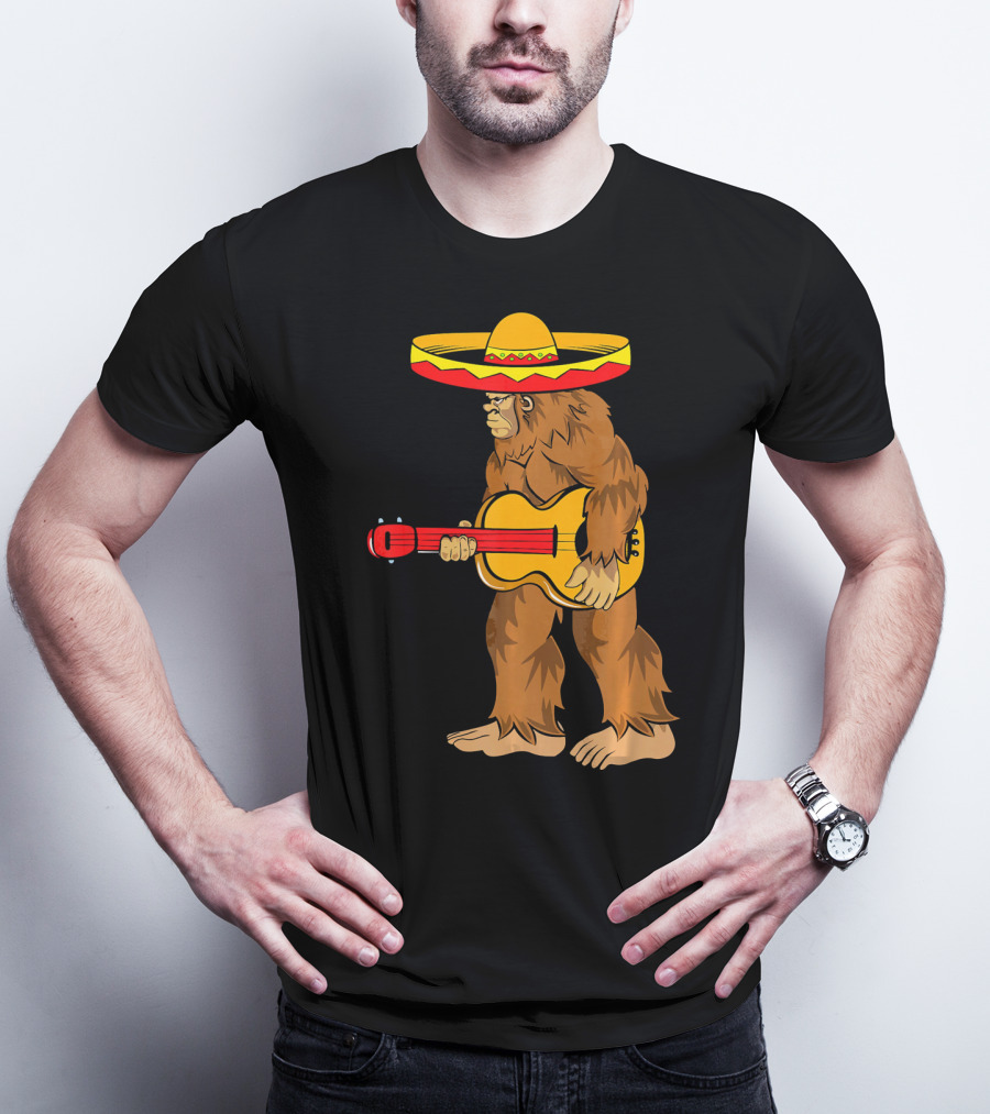 Bigfoot Carrying Guitar Cinco De Mayo Sombrero T-Shirt